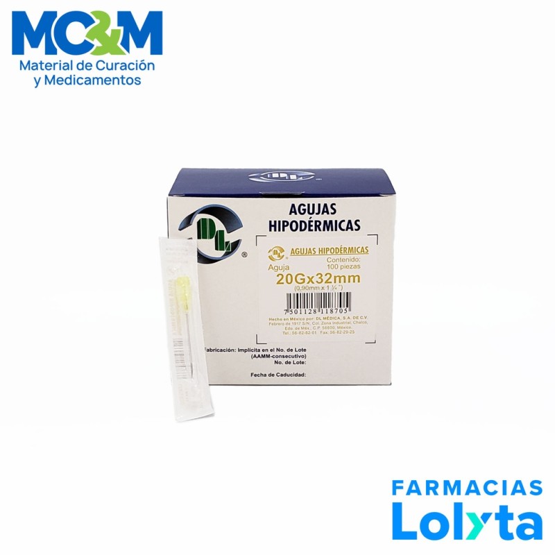 AGUJA HIPODERMICA 20G X 32 MM C/100 AMARILLA DENTILAB | Website MC&M