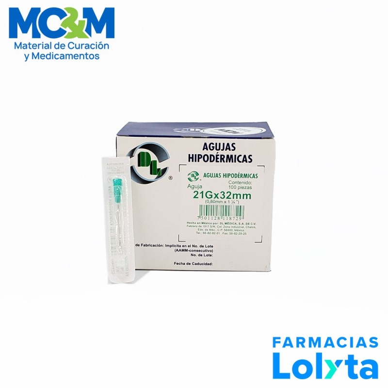 AGUJA HIPODERMICA 21G X 32 MM C/100 VERDE DENTILAB | Website MC&M